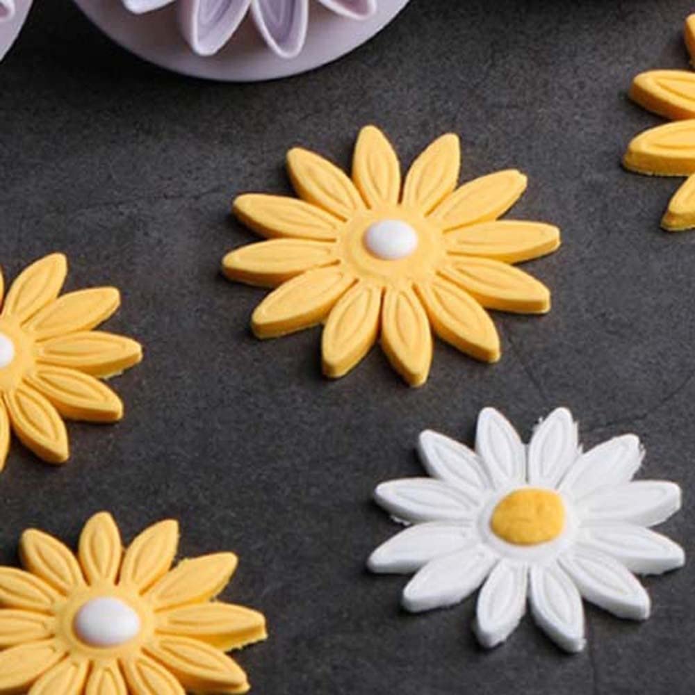 3Pcs Hand Press Flower Fondant Stamp, Fondant Cake Cutter Mould, Chrysanthemum Cookie Cutter Cake Decorating Mold