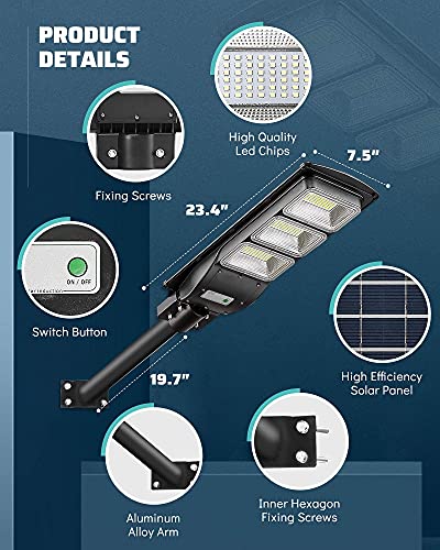 Lovus 2000W Solar LED Street Light, 60000LM Solar Security Flood Light Outdoor with Motion Sensor and Dusk to Dawn for Parking Lot, IP65 Waterproof, Wall or Pole Mount