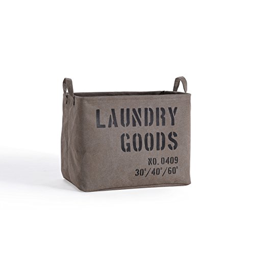 Danya B. LY117 Decorative Canvas Laundry Basket with Handles - Portable Collapsible Foldable Clothes Hamper - Khaki Green