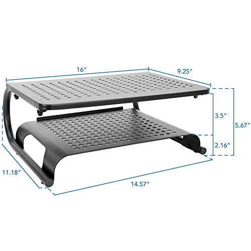 MOUNT-IT! 2 Tier Desk Organizer Riser | Computer Monitor Stand with Keyboard Storage Shelf for Desktops, Laptops, Printers, Home Office Space Saver (2 Shelves)