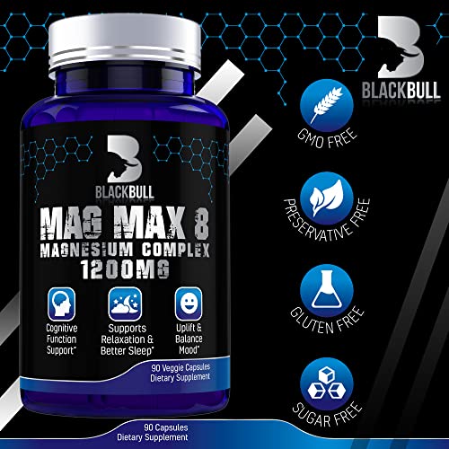 Blackbull MagMax Magnesium Complex 1200 mg -90 Capsules | L-Threonate, Glycinate, Citrate, Chelate, Bisglycinate, Malate, Aspartate, Taurate | Calm and Sleep