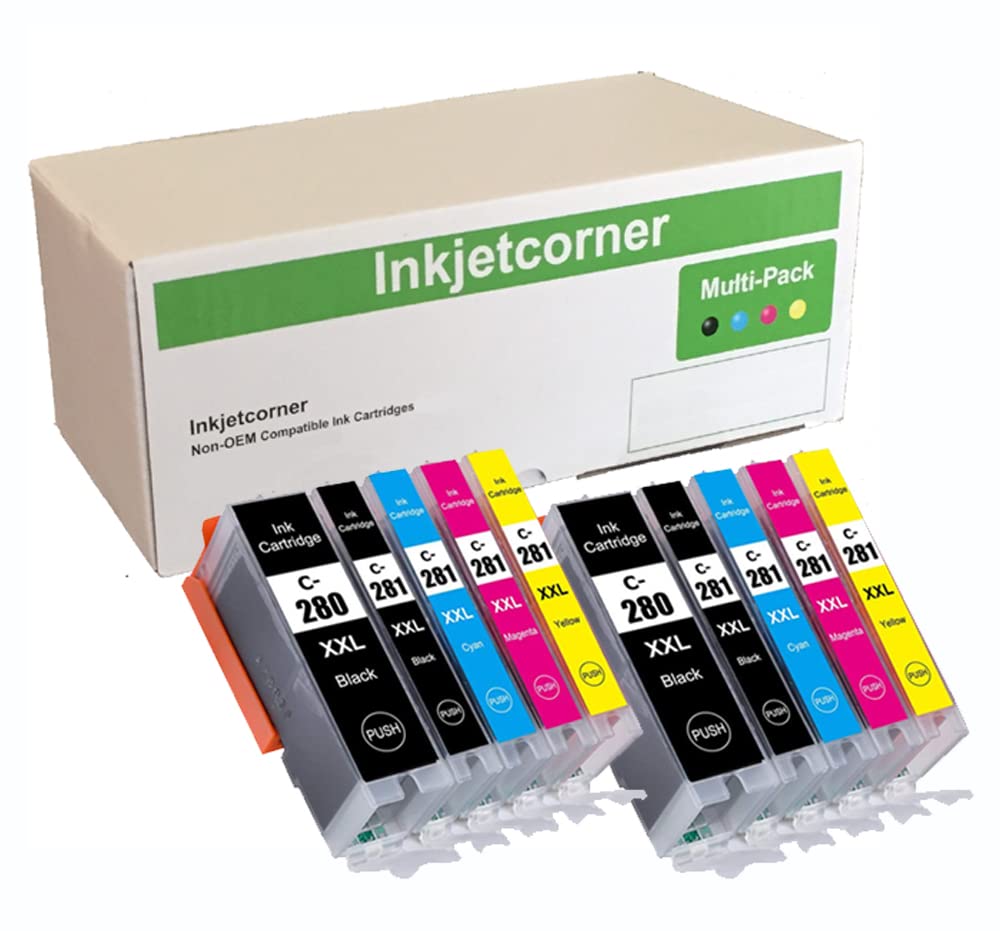 Inkjetcorner Compatible Ink Cartridges Replacement for PGI-280XXL CLI-281XXL PGI 280 XXL CLI 281 for use with TR8620A TR8622A TS702A TR8622 TR8620 TS6320 TR8520 TS6220 TR7520 TS9521C (10-Pack)