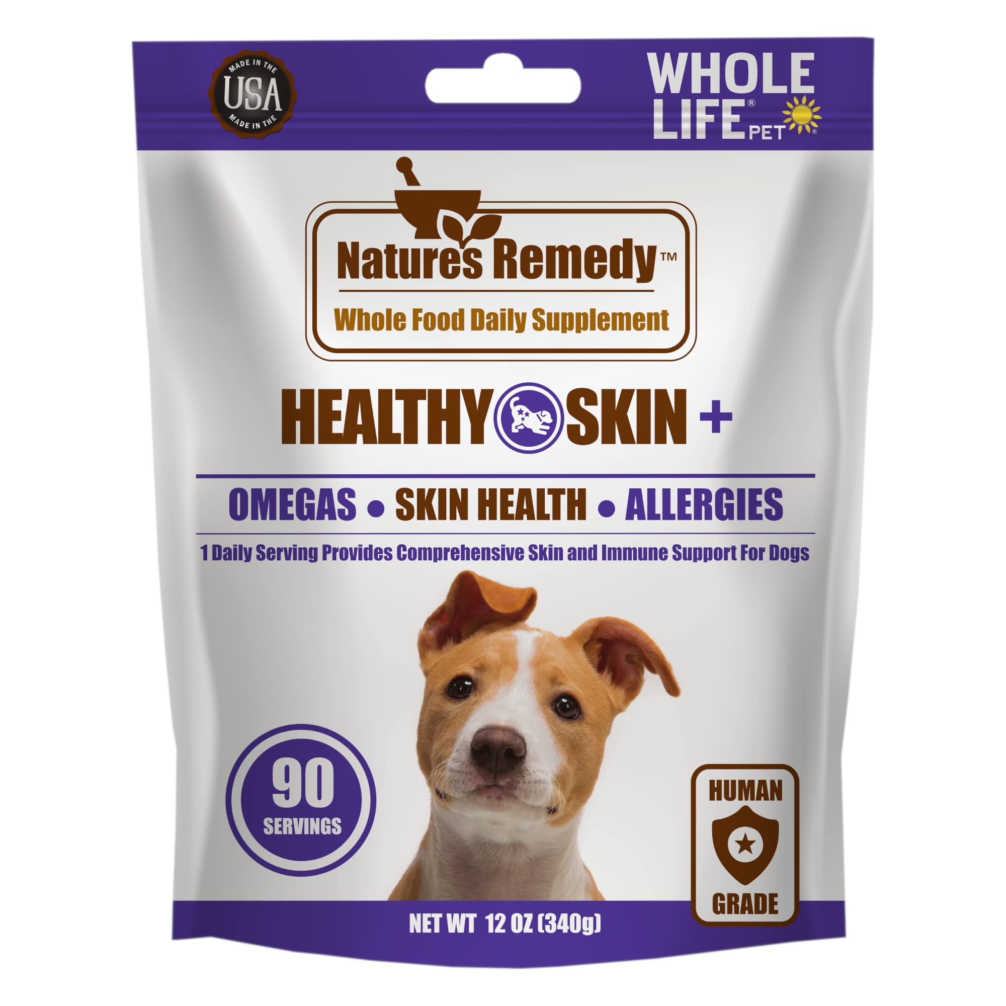 Whole Life Pet Healthy Skin Daily Supplement for Dogs β Omegas, Probiotics, Prebiotics, Antioxidants. Skin, Anti-Itch, Allergies. Mixes in Food or with Water for Hydrating Snack