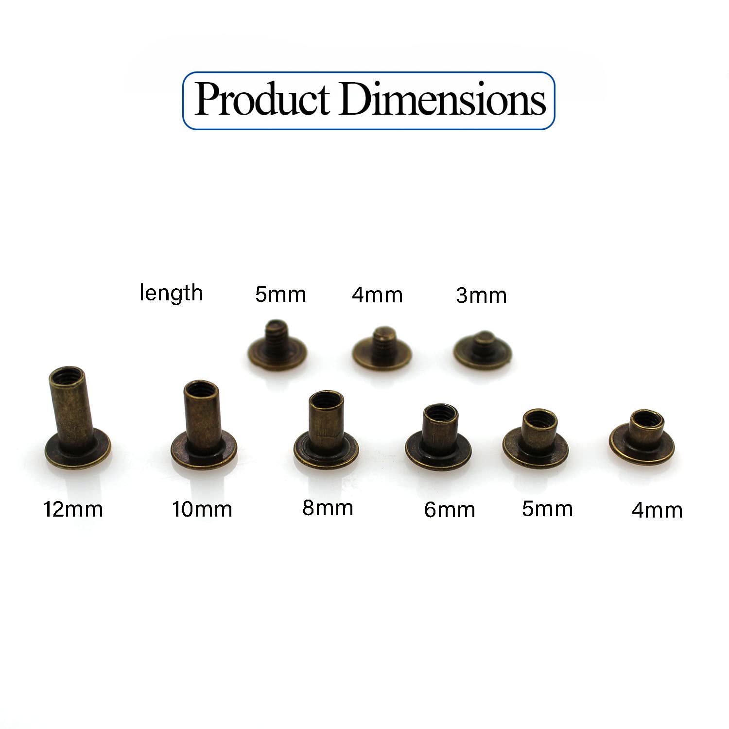 90 Sets Bronze Chicago Screws Leather Assorted Kit ,6 Sizes of Screw Rivets for Leather Rivet for DIY Leather Craft and Bookbinding (M5 X 4, 5, 6, 8, 10, 12)