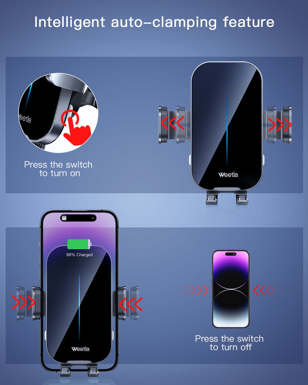 ๐ฎ๐ฌ๐ฎ๐ฏ ๐ก๐ฒ๐ Weetla Wireless Car Charger,Charging Auto-Alignment, Air Vent 360ยฐ Adjustable Auto-Clamping Car Phone Holder Mount Wireless Charging for iPhone 15/14/13/12/11/Pro Max (Gray)