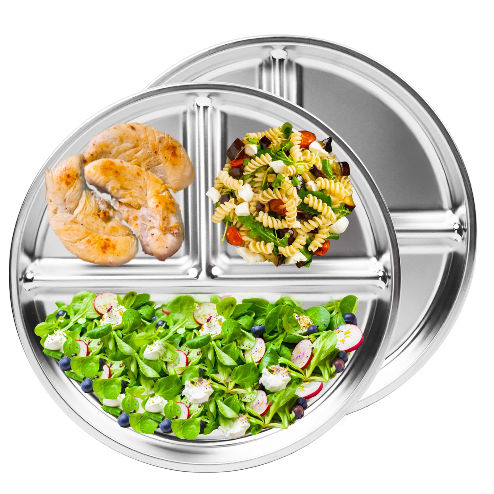 Bakpoco Stainless Steel Kids Plates 2 Packs, 9" Portion Control Plate Divided Plates for Adults Bariatric Weight Loss & Diabetic Diet, [Non Toxic Unbreakable] Toddlers Lunch Dishes, Camping Food Tray