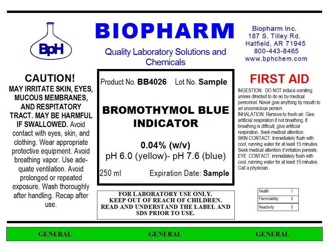 Bromothymol Blue Indicator 0.04% (w/v) — 250 mL (8.4 fl oz) — Includes an Empty 50 mL Dropper Bottle and Dispensing Cap — pH 6.0 (Yellow) - pH 7.6 (Blue)