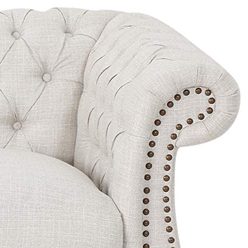 Christopher Knight Home Karen Traditional Chesterfield Loveseat Sofa, Beige and Dark Brown, 61.75 x 33.75 x 27.75