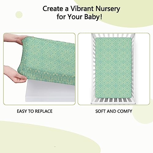Damask Themed Fitted Crib Sheet,Standard Crib Mattress Fitted Sheet Toddler Bed Mattress Sheets - Baby Crib Sheets for Girl or Boy,28“ x52“,Pale Teal and Cream