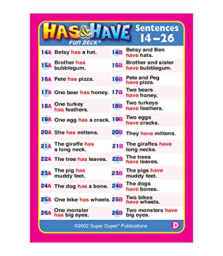 Super Duper Publications | Has & Have Fun Deck | Language and Verb Form Development Flash Cards | Educational Learning Materials for Children