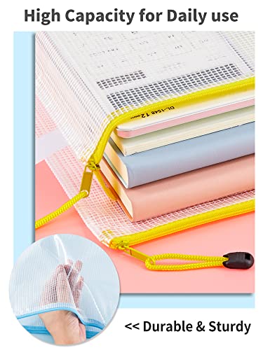 JARLINK 10 Pcs A3 Mesh Zipper Document Pouch, 10 Colors, Waterproof Plastic File Pouches for Organizing School and Office Supplies, Cosmetics, Travel Accessories