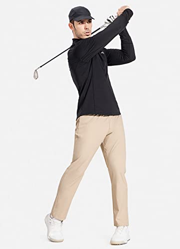 BALEAF Men's Running Pants Elastic Waist Lightweight Jogging Stretch Golf Workout Pants with Zipper Pockets Khaki XL