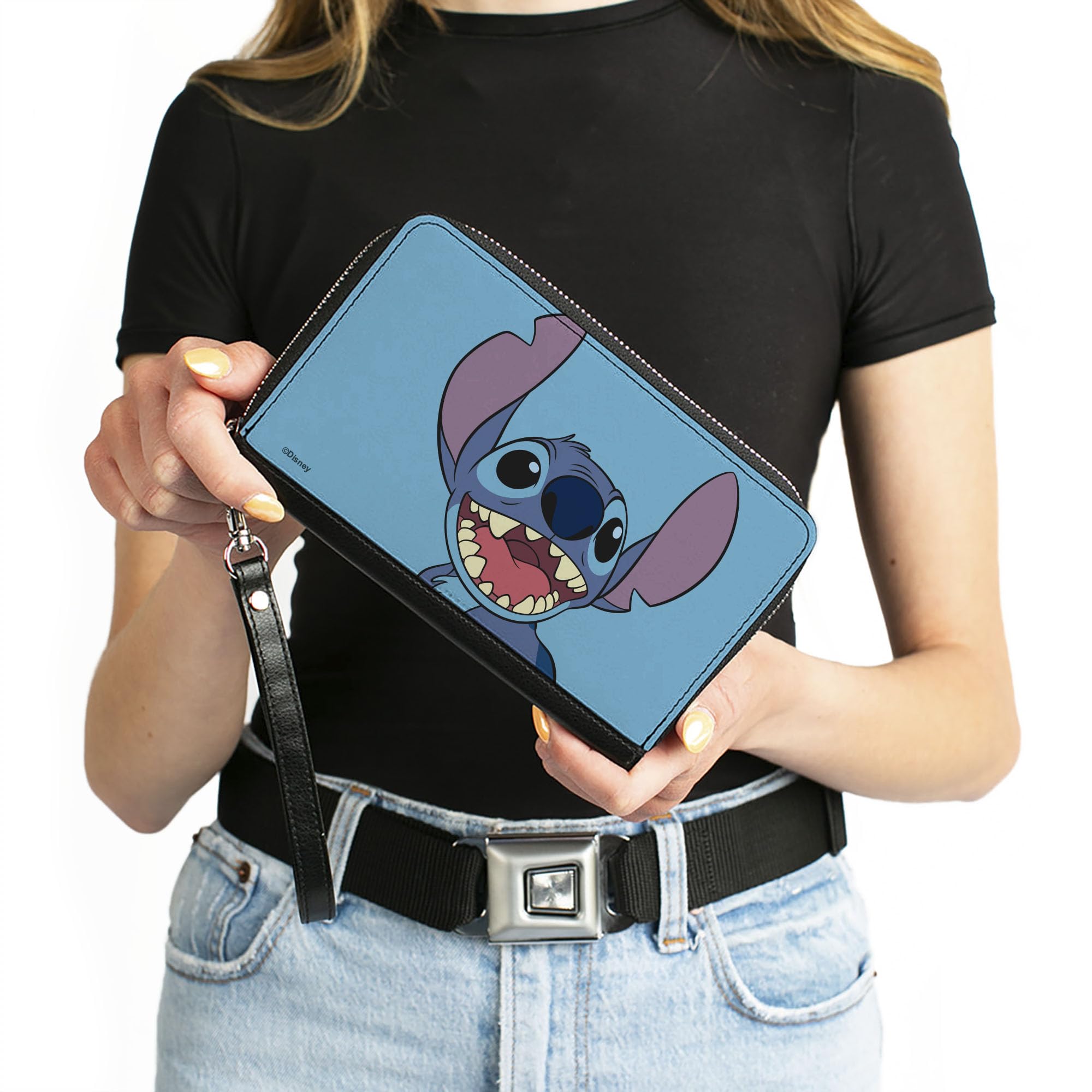 Buckle-Down Women's PU Zip Around Wallet Rectangle-Lilo & Stitch, 7.5"x4.5"