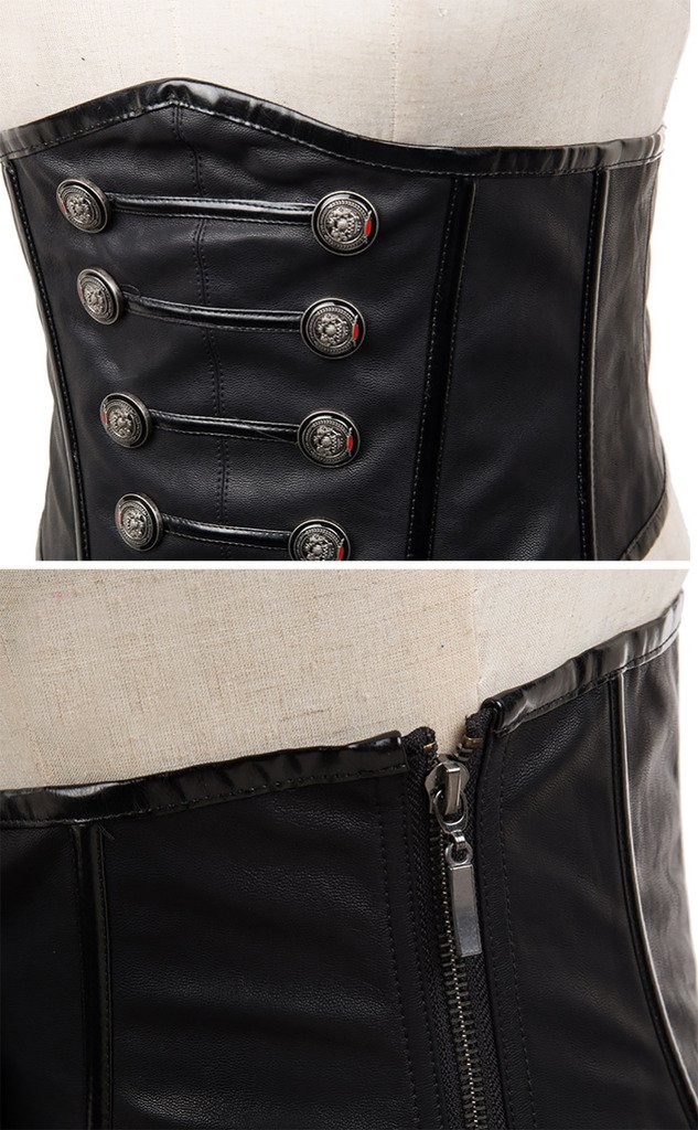 Alivila.Y Fashion Women's Faux Leather Rivet Steampunk Retro Boned Wide Corset Belt 21674-Black-M