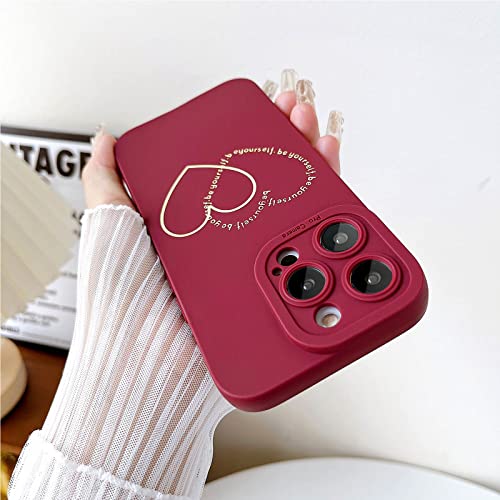 Ankofave iPhone 12 Pro Max Case for Women, Gold Plated Letter & Double Heart Design, Soft Shockproof Camera Lens Protection - Red Wine