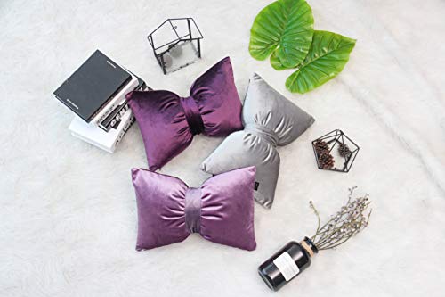 Luxurious Velvet Bow Neck Pillow Headrest Cushion Decorative Lumbar Support Pillow for Home, Living Room, Office (Purple, Large)