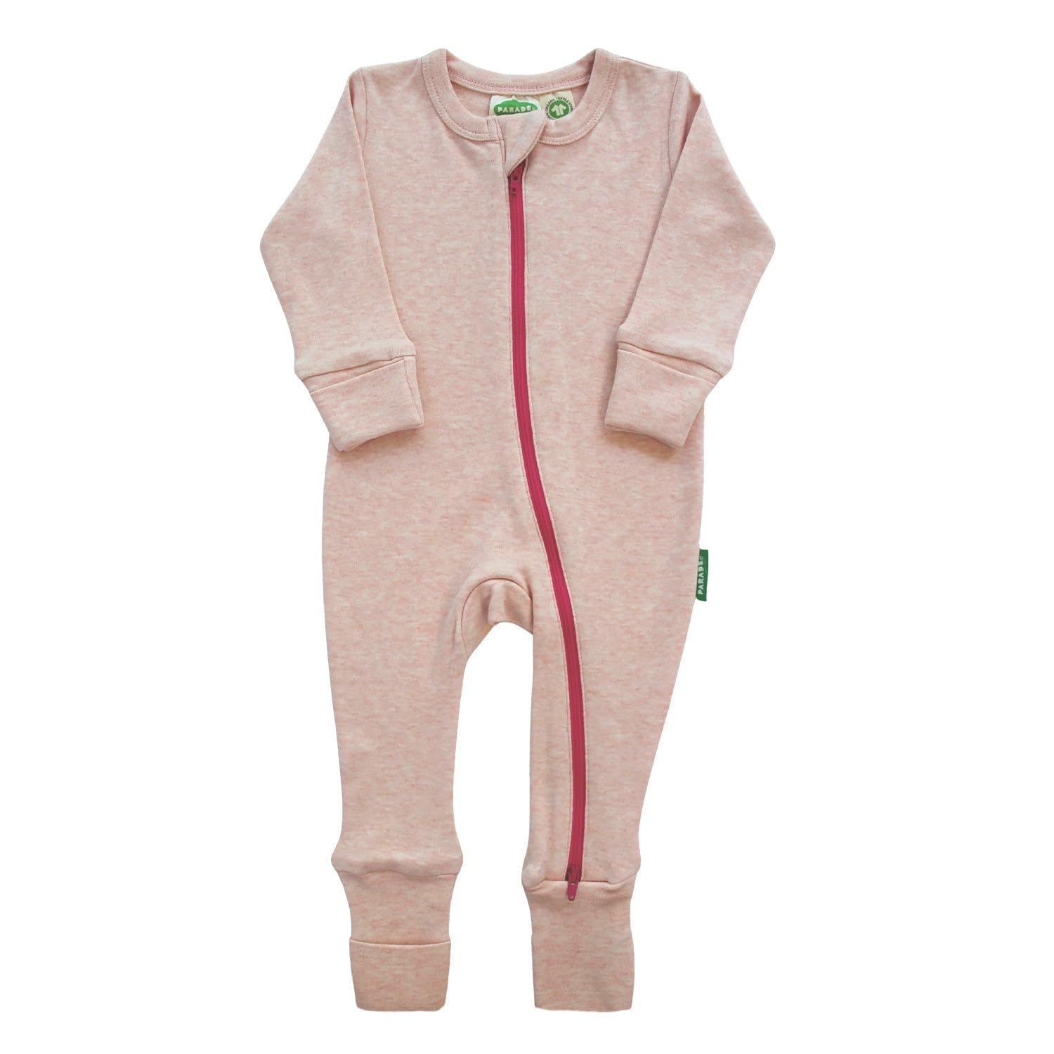 PARADE Organic Snuggle Soft Melange '2-Way' Zipper Romper Pink Melange 0-3M with Mitts