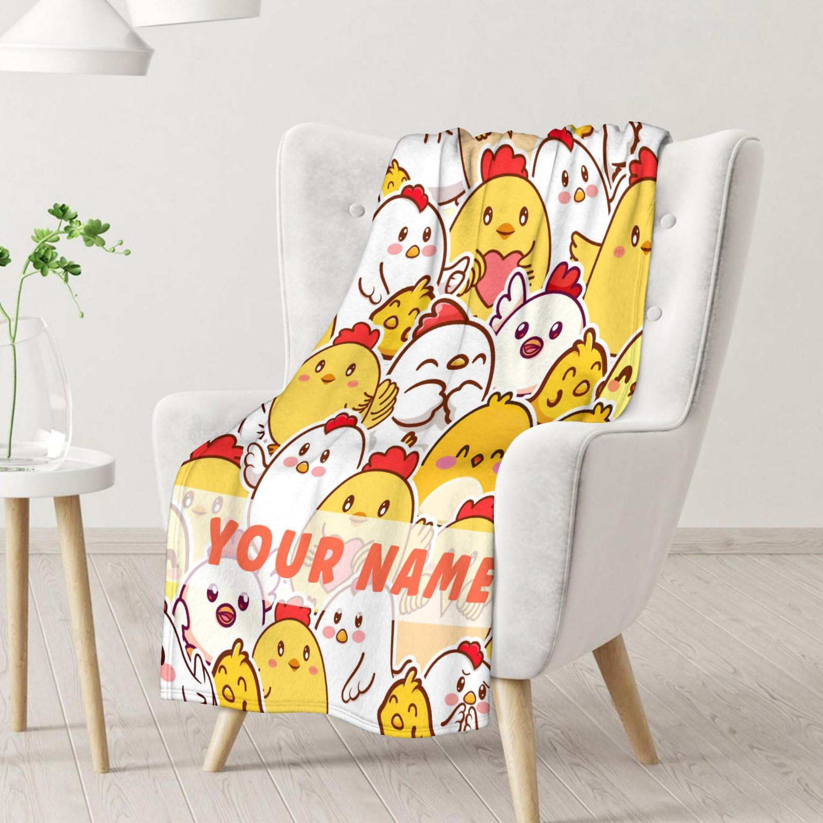 Custom Chicken Blanket Gifts with Name - 50x60 Inches Cute Throw Blanket for Girls & Boys - Yellow Soft Fuzzy Plush Blankets for Bed, Couch, Sofa