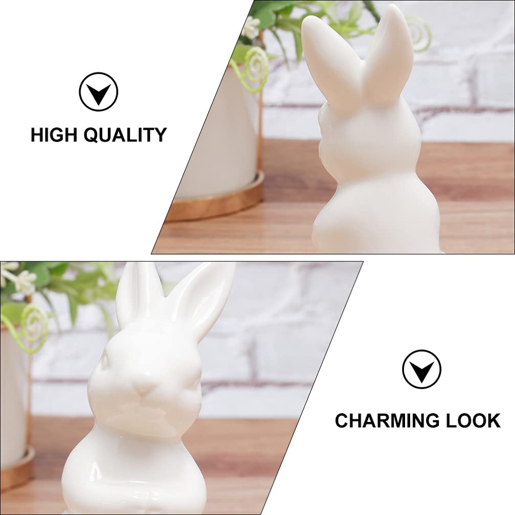 BESPORTBLE 2pcs Ceramics Bunny Figurine Easter White Bunny Figurines Home Decor Rabbits Ornaments for Home Easter Garden Micro Landscape Decor