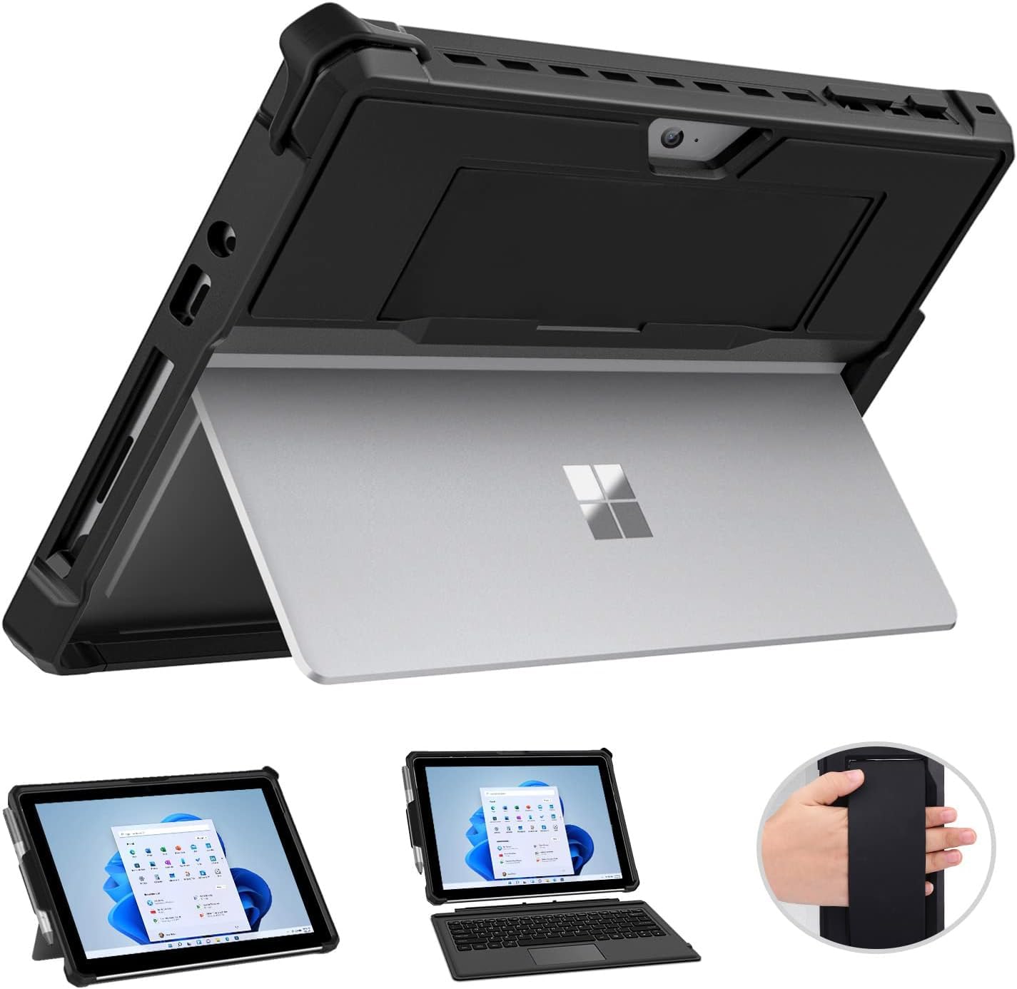 MoKo Case Fit Microsoft Surface Go 4 /Surface Go 3 / Surface Go 2 / Surface Go Case, All-in-One Protective Cover Case with Pen Holder Hand Strap, Compatible with Type Cover Keyboard, Black