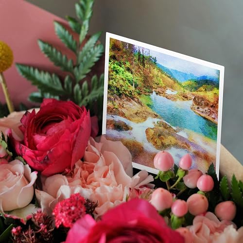 3dRose Greeting Card - A White Water River Through The Mountains Image of Watercolor - Fine Art