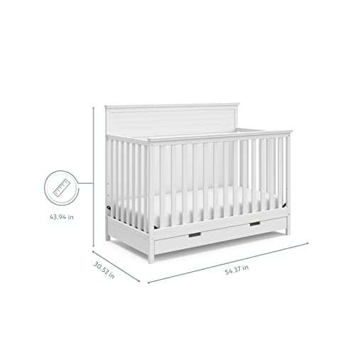STORKCRAFT Homestead 5-in-1 Convertible Crib with Drawer (White) – GREENGUARD Gold Certified, Crib with Drawer Combo, Includes Nursery Storage Drawer, Converts to Toddler Bed and Full-Size Bed
