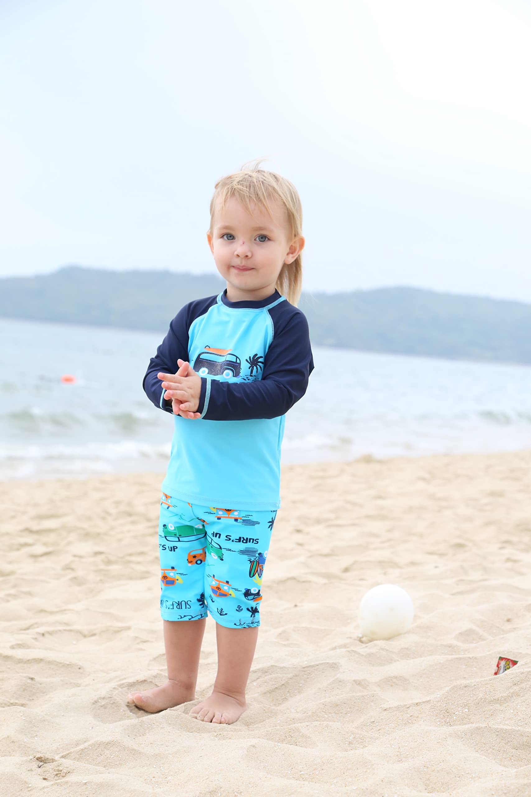 HUAANIUE Baby Toddler Boy Swimsuit Rashguard Set Swimwear UPF 50+ Car 3-4 T