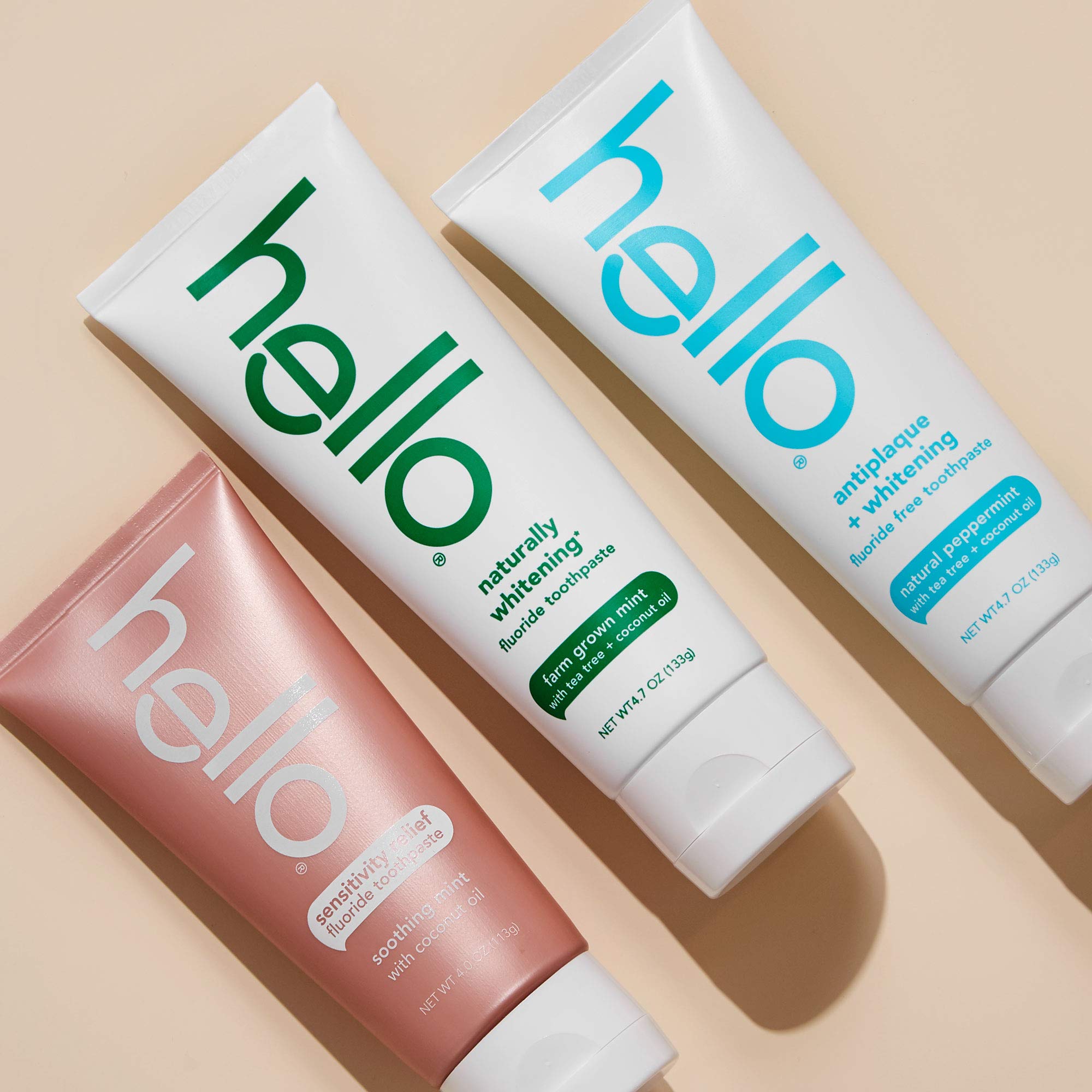 Hello Oral Care Fluoride Free Antiplaque and Whitening Toothpaste Vegan SLS Free with Tea Tree Oil Coconut Oil, Natural Peppermint, 4.7 Ounce