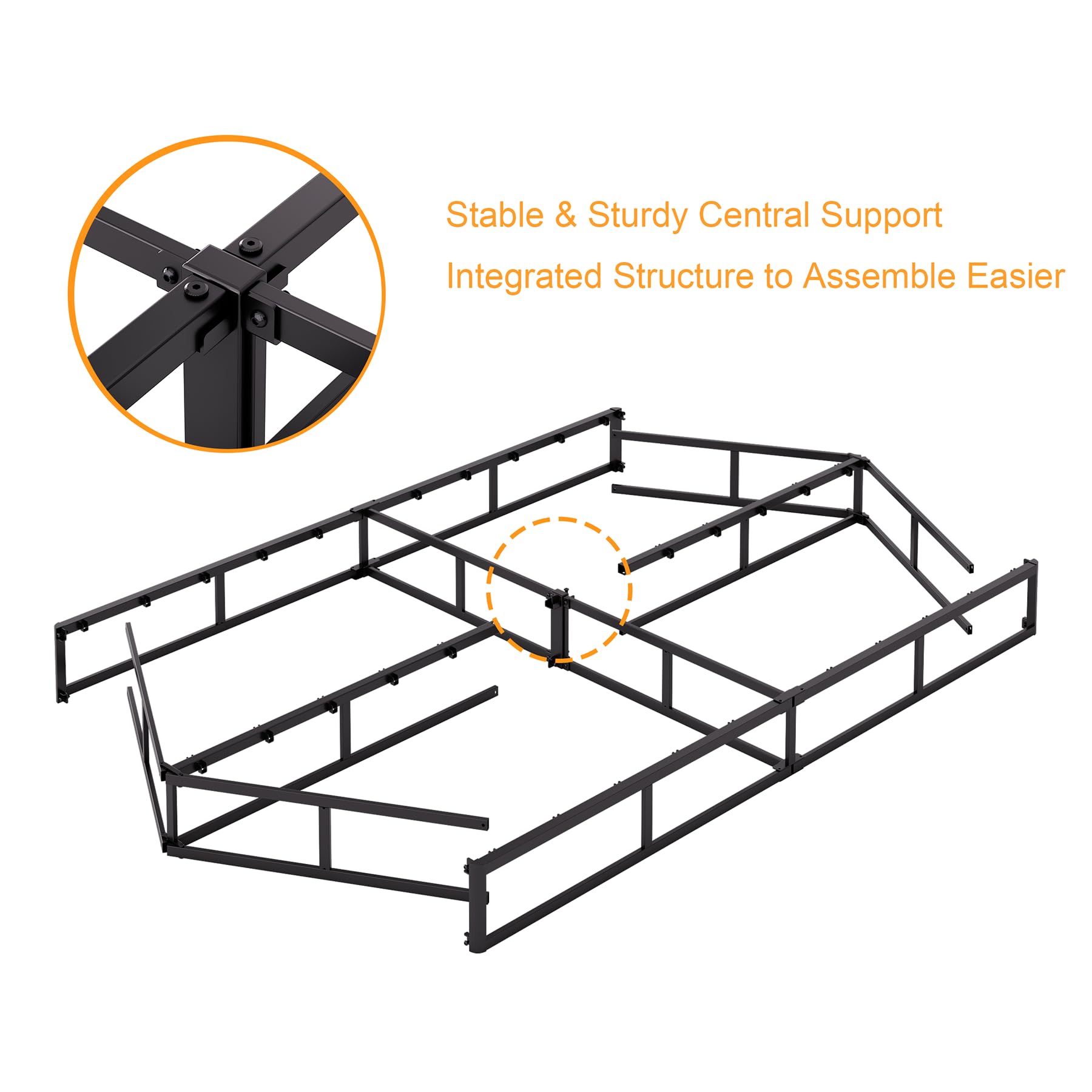 Bednowitz King Box Spring,5 Inch Low Profile Metal Boxspring with Non-Slip Fabric Bed Cover, Sturdy Heavy Duty Steel Structure Bed Base, Noise-Free Mattress Foundation, Easy Assembly,Black