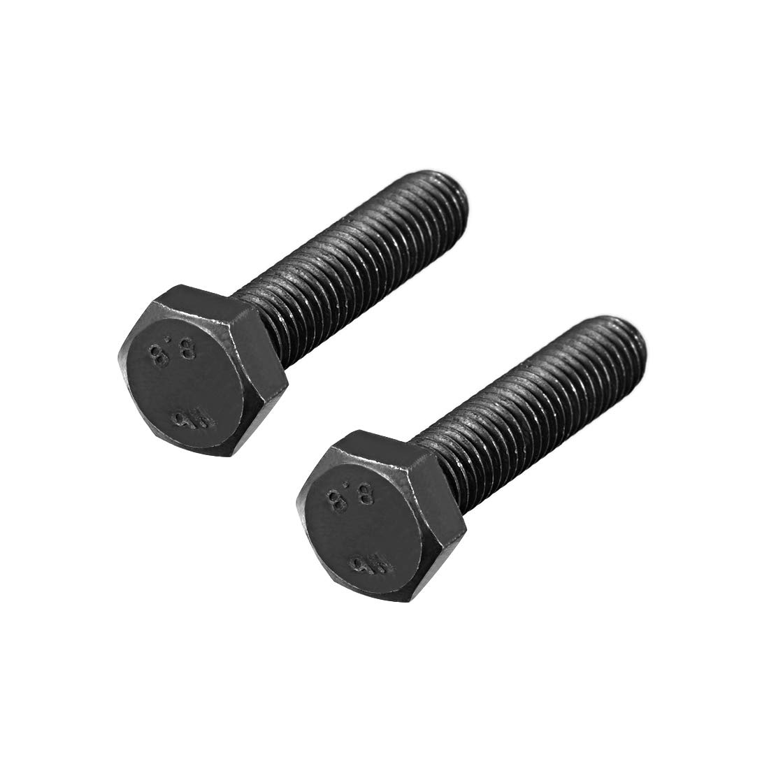 uxcell M8x35mm Hex Head Left Hand Screw Bolts Fastener Carbon Steel Black 2pcs