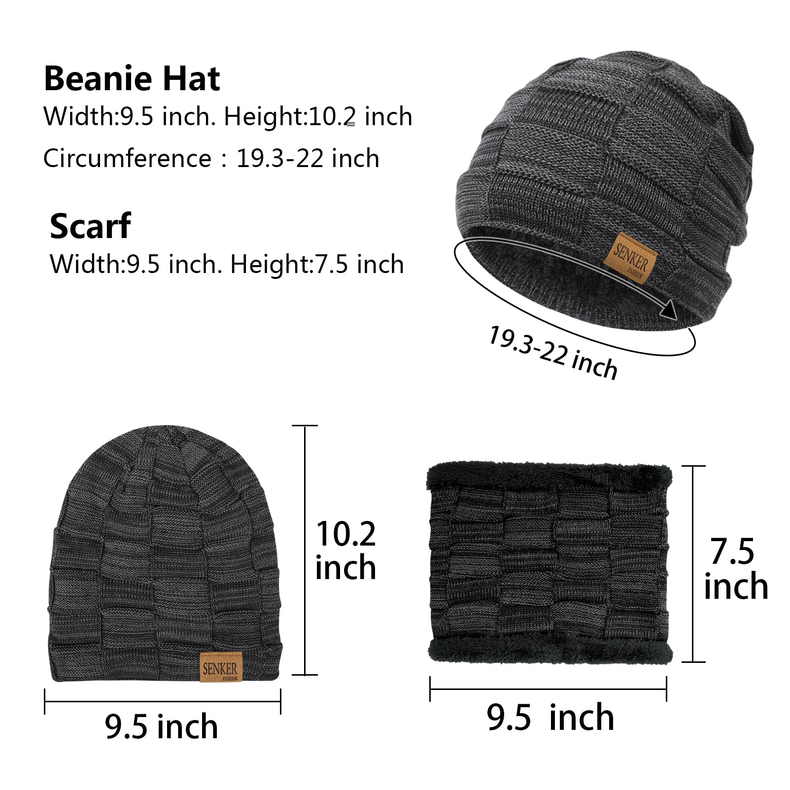 3 Pieces Winter Hat Scarf and Gloves Set for Men and Women, Knit Slouchy Beanie Cap&Neck Warmer&Screen-Touch Texting Gloves Black