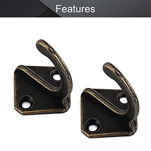 MroMax Wall Mounted Hook Robe Hooks Retro Style Square Single Clothes Hanger, Zinc Alloy, Bronze Tone 2pcs