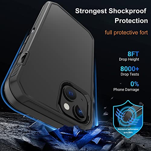 Annymall for iPhone 14 Plus Case with 2 Screen Protector, Heavy Duty Drop Protection Shockproof Rugged 3-Layer Military Tough Durable Protective Cover for Apple iPhone 14 Plus 6.7" (Black)