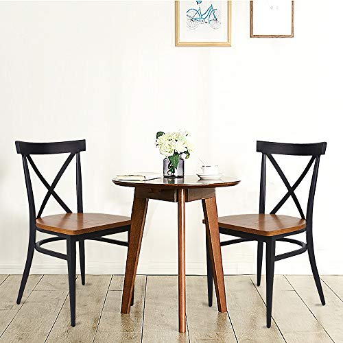 LUCKYERMORE Black Metal Dining Chairs Set of 2 Heavy Duty Kitchen Chairs Fully Assembled for Restaurant Solid Wood Seat X Back Cafe 450lbs Weight Capacity, Farmhouse Mid Century Morden Dining Chair
