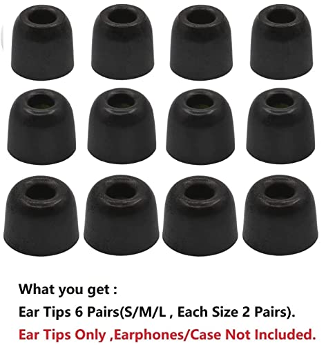 BLLQ Memory Foam Ear Tips Compatible with Sony WF-1000XM5 Replacement Ear Tips, Perfect Noise Cancellation, Fit in Case, S/M/L 6 Pairs Foam Tips Black (Foam XM5B6P)