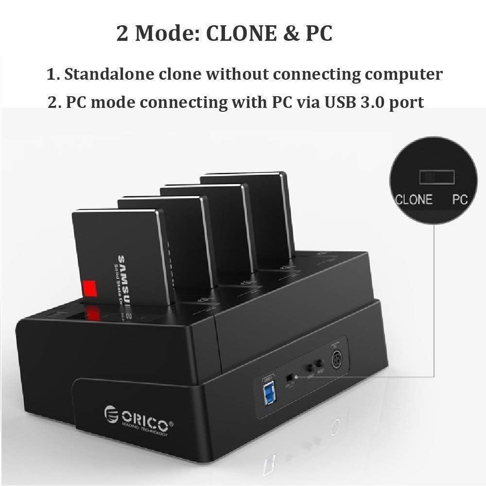 ORICO 4 Bay External Hard Drive Docking Station USB 3.2 Gen 1 to SATA I/II/III for 2.5''/3.5'' HDD SSD with Hard Drive Duplicator/Cloner Function Support UASP [4 x 20TB]-6648US3