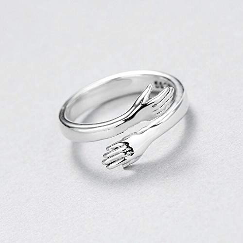 4 Pieces Hugging Hands Rings Gold Silver Hands Embrace Open Rings Adjustable Couple Hug Rings Romantic Lover Wedding Ring Jewelry Gifts-Silver