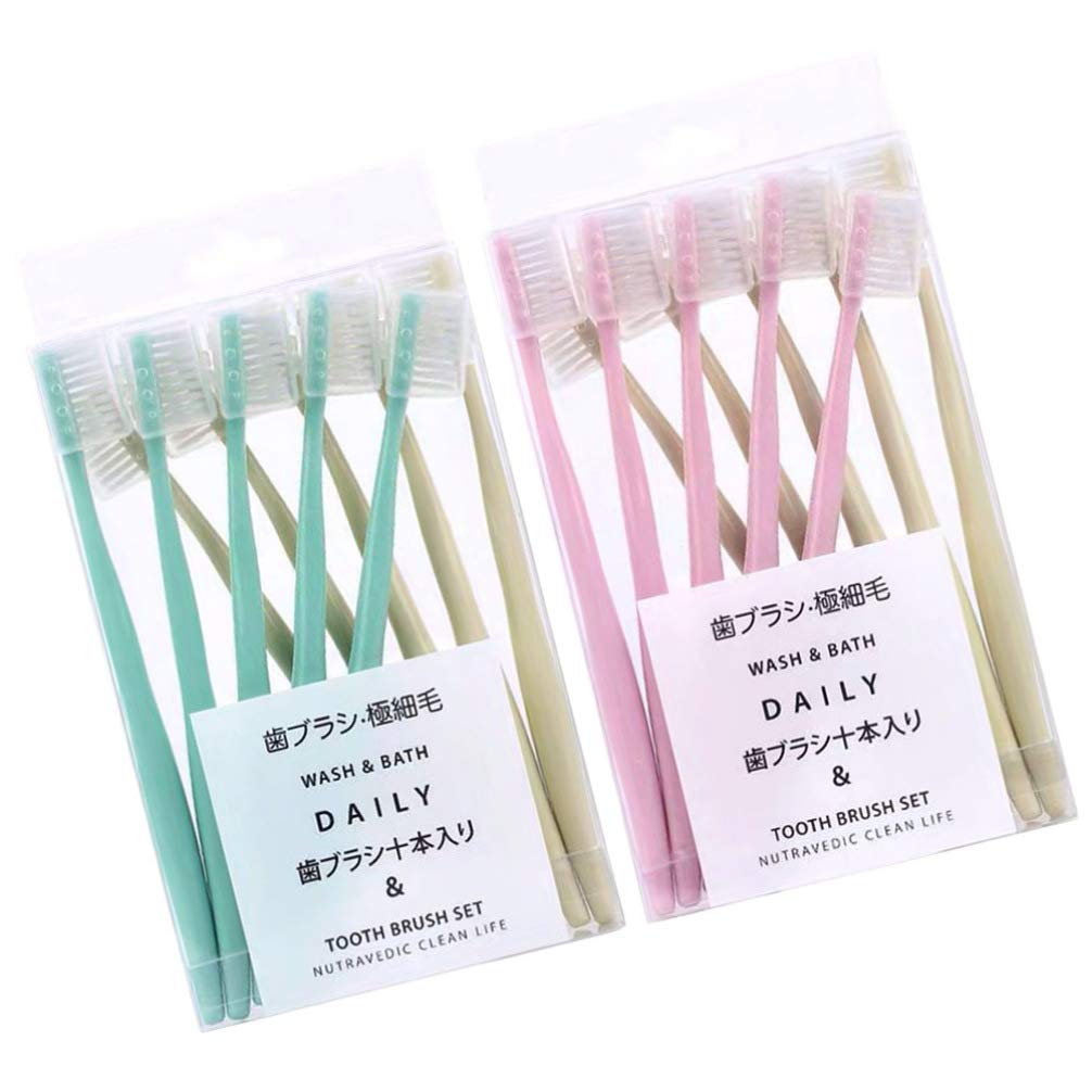 Healifty Long Handle Toothbrush 20pcs Ultra Soft Toothbrushes with Head Cover Manual Small Head Toothbrushes for Home Travel Hotel (Green Pink) Extra Soft Toothbrush