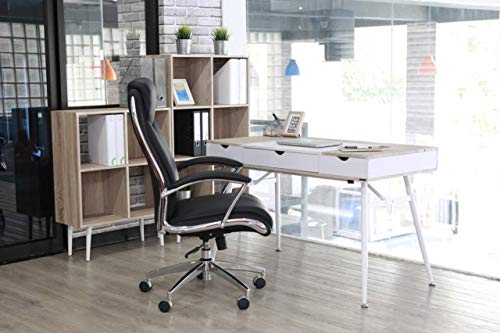 JJS Home Computer Desk, Writing Desk with Drawers, Contemporary Design Split Top Storage Modern Desk, Sturdy and Easy Assembly Spacious Desktop Mid Century Desk,White Desks for Bedroom Dresser Table