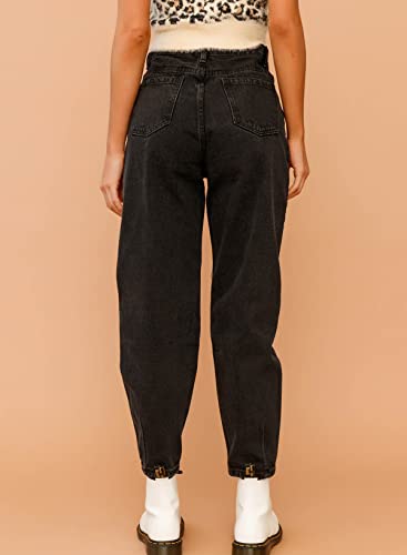 Astylish Black Jeans for Women High Waisted Baggy Boyfriend Mom Cropped Denim Pants Black Size 10
