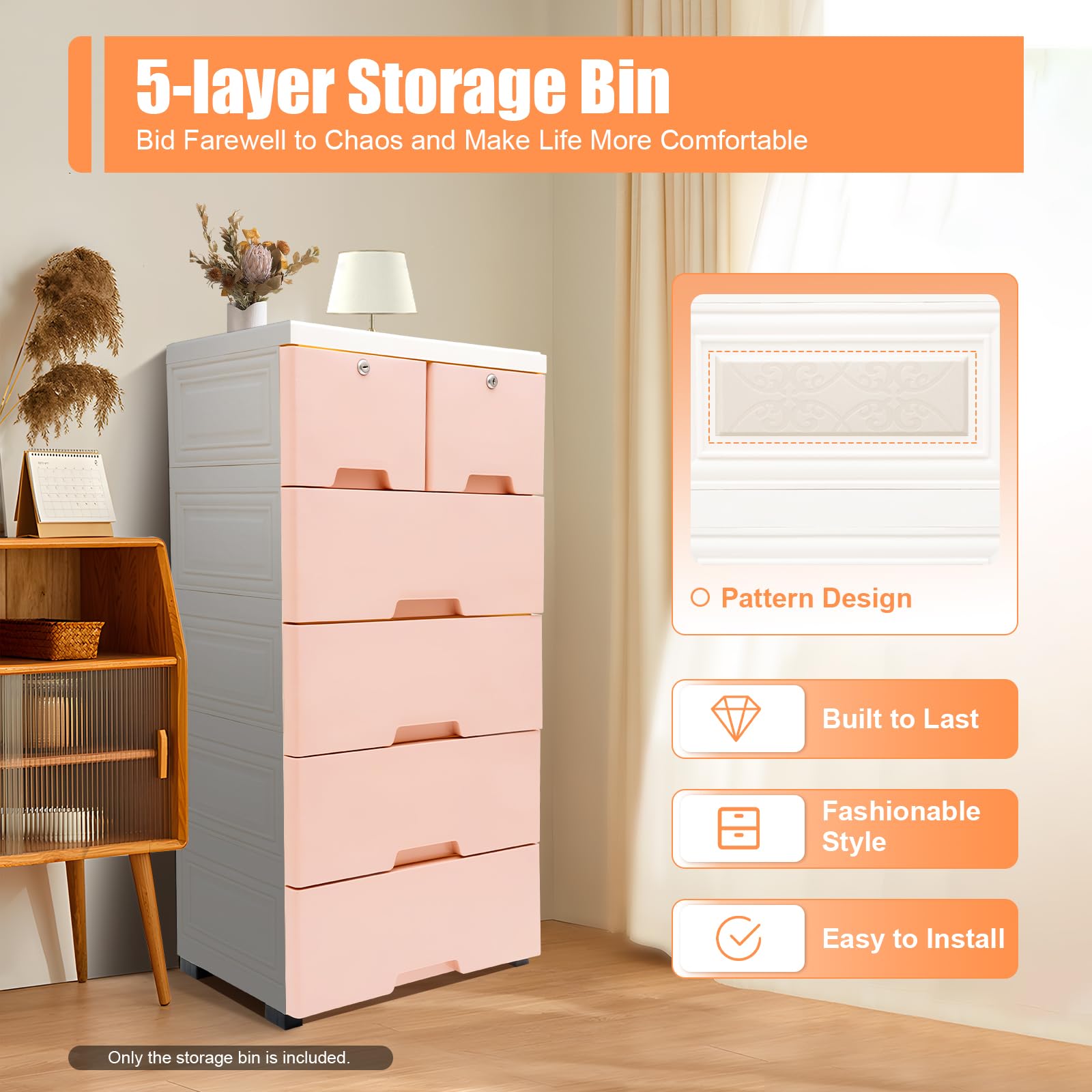 TouSuaRSi 5 Layer Plastic Storage Drawers with 6 Drawers Pink Closet Drawers Dresser Organizer Unit Clothes Storage Bins with Casters Home Bedroom Storage Cabinet Large-Capacity Cabinet