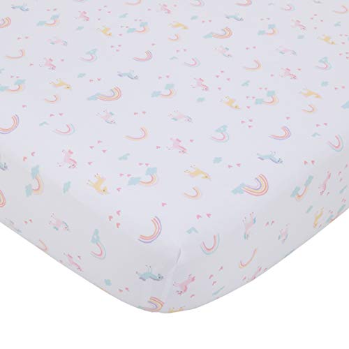 Little Love by NoJo Rainbow Unicorn Pink, Aqua, Yellow and White 3 Piece Crib Bedding Set - Comforter, Fitted Crib Sheet, Dust Ruffle