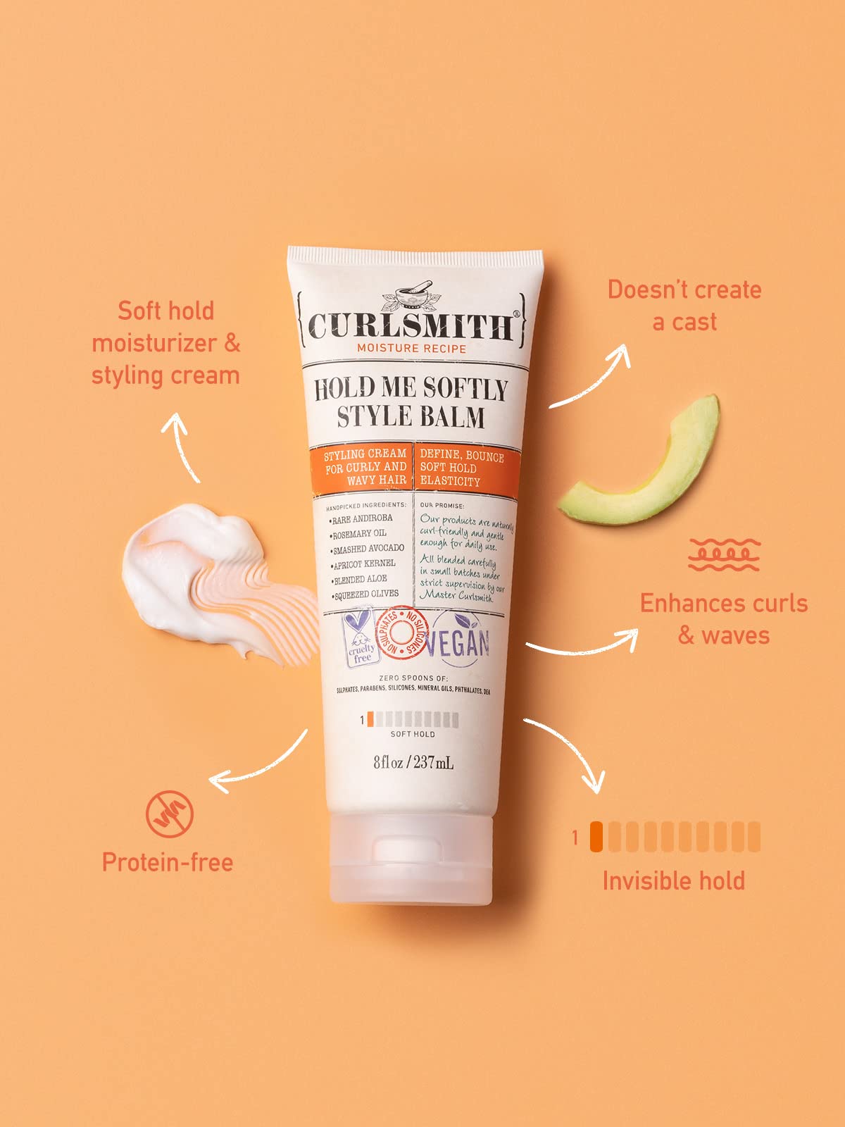 CURLSMITH - Hold Me Softly Style Balm - Vegan Soft Hold Styling Cream for Wavy and Curly Hair, Natural Look (8fl oz)…