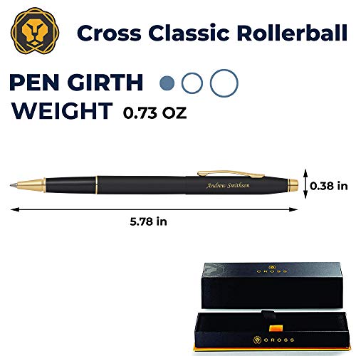 Dayspring Pens Cross Rollerball Pen | Engraved/Personalized Cross Classic Century Black Rollerball Pen with Gold Trim AT0085-110. Custom Laser Engraving of Your Personalized Gift Recipient's Name