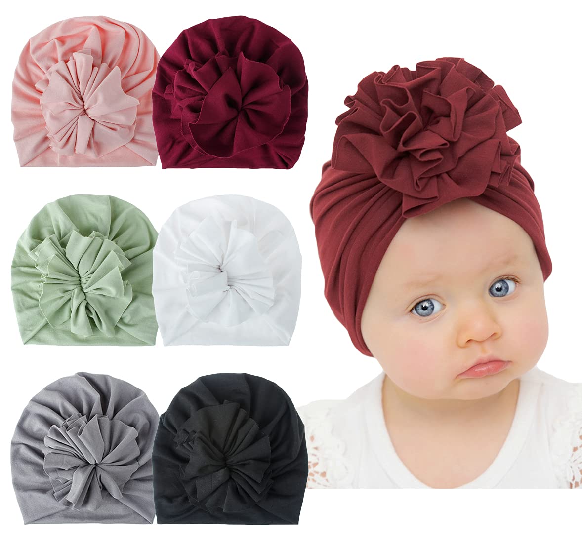Weradau Baby-Girls Turban,Baby Girl Hat,Turban Hats for Infant Toddlers Girls, Baby Turban Hats with Bow Cap
