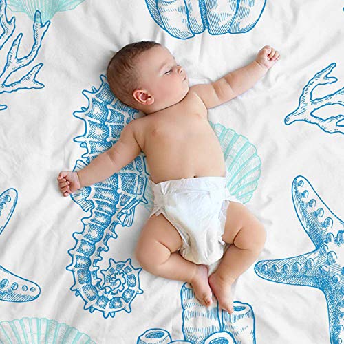 Mugod Sea Life Throw Blanket Seahorse Starfish Coral Sprigs and Seashell Marine Seamless Pattern Decorative Soft Warm Cozy Flannel Plush Throws Blankets for Baby Toddler Dog Cat 30 X 40 Inch
