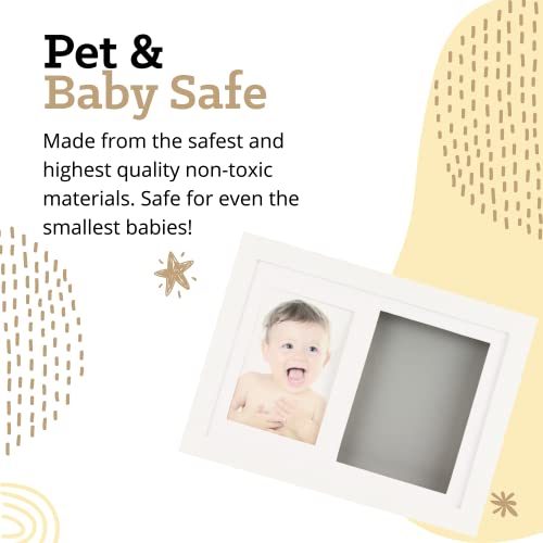 PLUSHIBLE Baby Handprint Footprint Keepsake Kit, New Mom, Grandma, For Mom, Baby Hand and Footprint Kit, Personalized, Baby Registry, Picture Frame, 3D Casting Kit, White Frame, Gold Prints