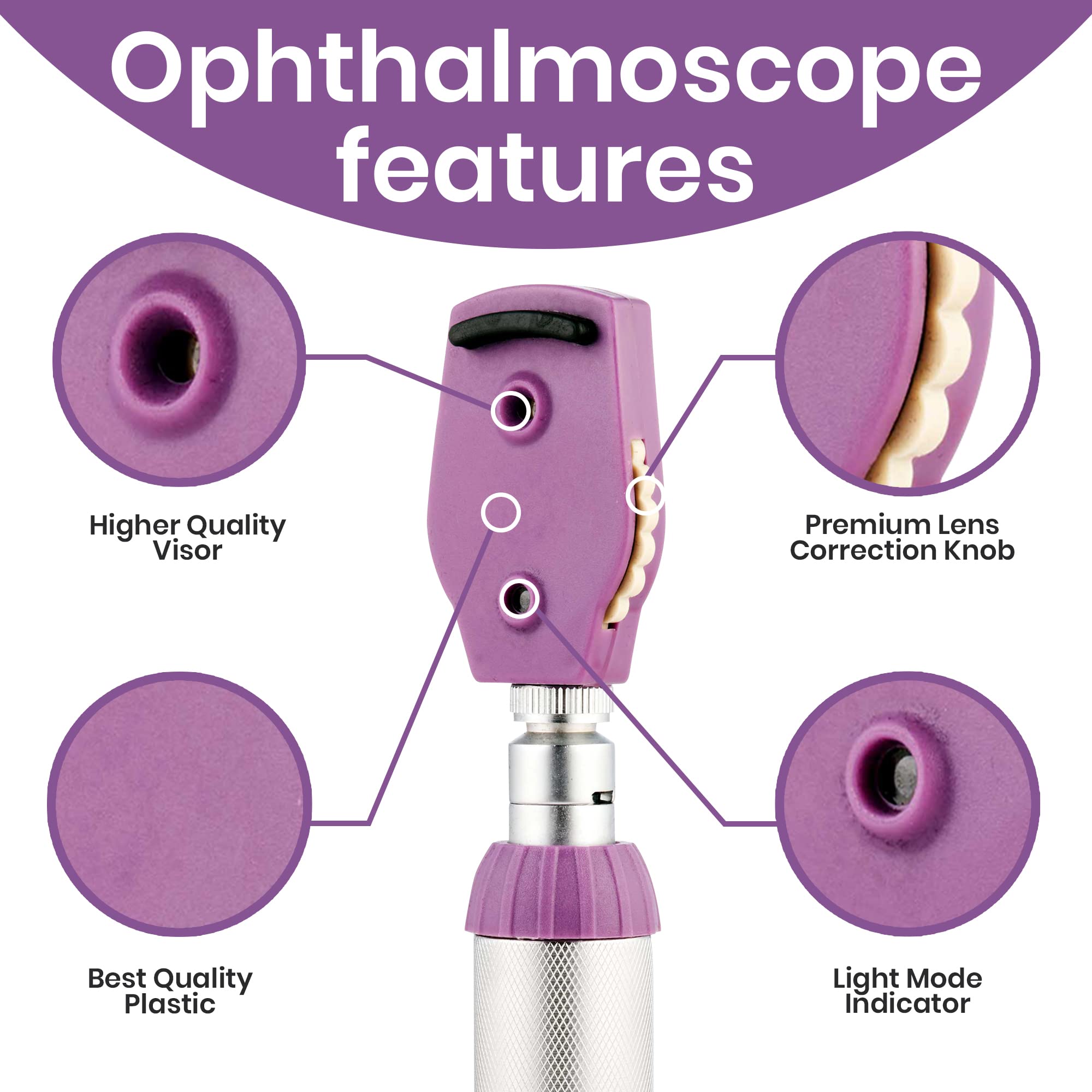 Zyrev Otoscope Oph Multi-Function Set - Otoscope/Opthalmoscope for Ear & Eye Examination - with Portable Carry Case, Sight Chart, Replacement Tips (Purple)