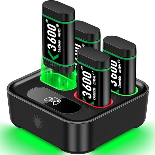 4x1200mAh Rechargeable Battery for Xbox One/Xbox Series X|S, Controller Battery Pack with Xbox One Charger Station for Xbox One/ S/ X/ Elite,Rechargeable Batteries with Xbox One/Series Accessories Kit