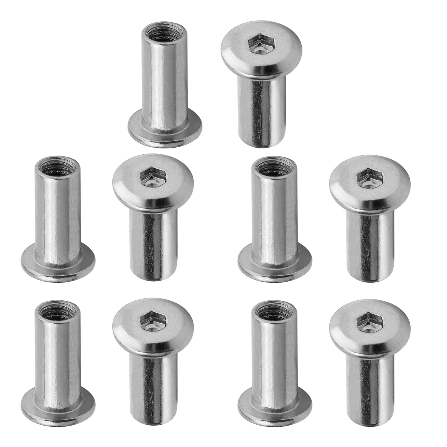 MroMax M6x17mm Nickel Plated Iron Insert Nut Rivet Hex Socket Head Nuts Screw Post Mounting for Furniture Installation Nickel Tone 30Pcs